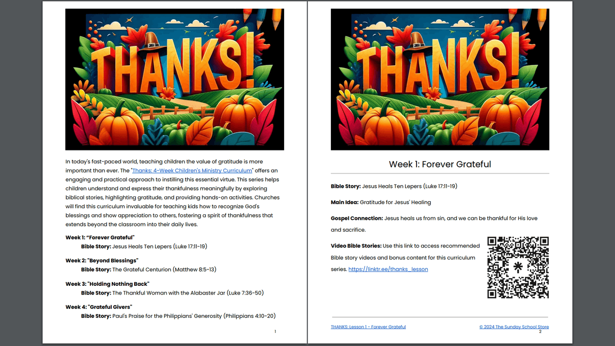 Thanks: 4-Lesson Thanksgiving Sunday School Curriculum (ages 6-12 ...