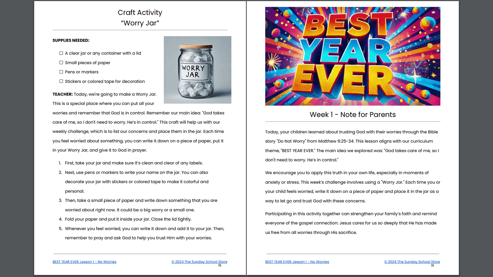 2025 Curriculum Sample BEST YEAR EVER: 4-Lesson for New Year's – Sunday ...