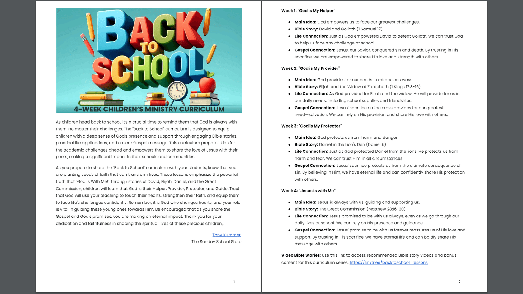 Back To School: 4-Lesson Sunday School Curriculum for Children’s Minis ...