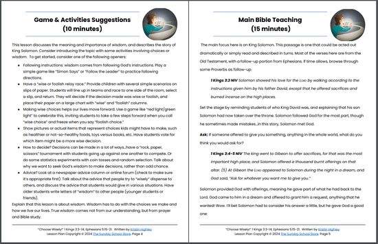 Choose Wisely! 1 Kings 3:3-14; Ephesians 5:15-21 Sunday School Lesson ...