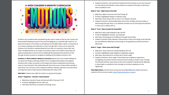 EMOTIONS: 4-Week Sunday School Curriculum for Children's Ministry ...