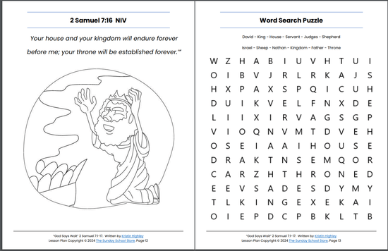 God Says Wait (2 Samuel 7:1-17) Sunday School Lesson & Activities for ...