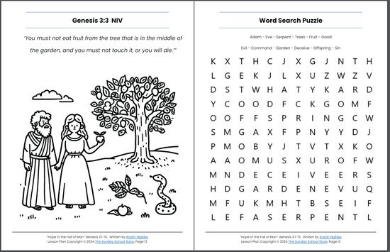 Hope in the Fall of Man (Genesis 3:1-15) Sunday School Lesson & Activi ...