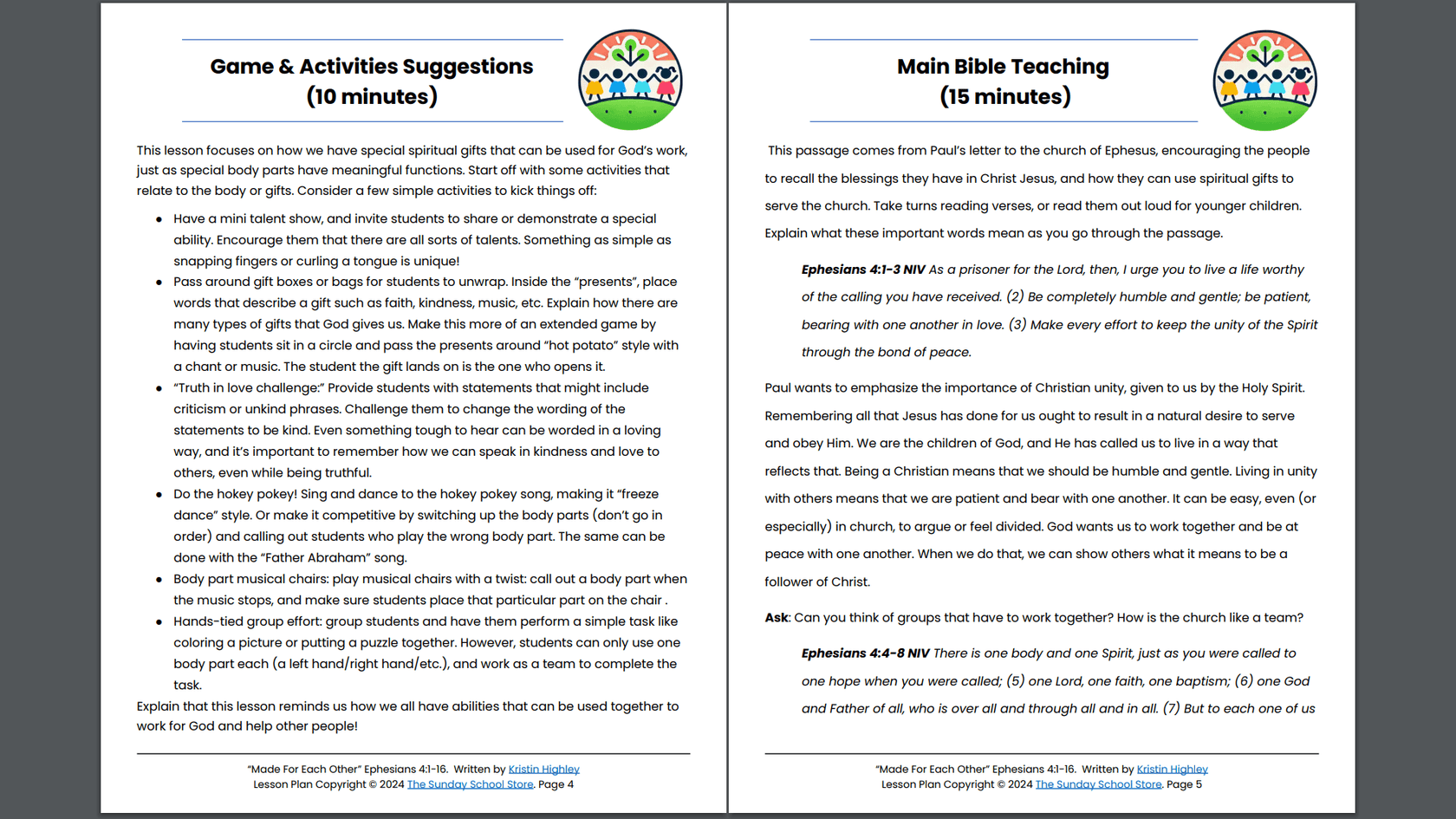 Made for Each Other (Ephesians 4:1-16) Sunday School Lesson & Activiti ...