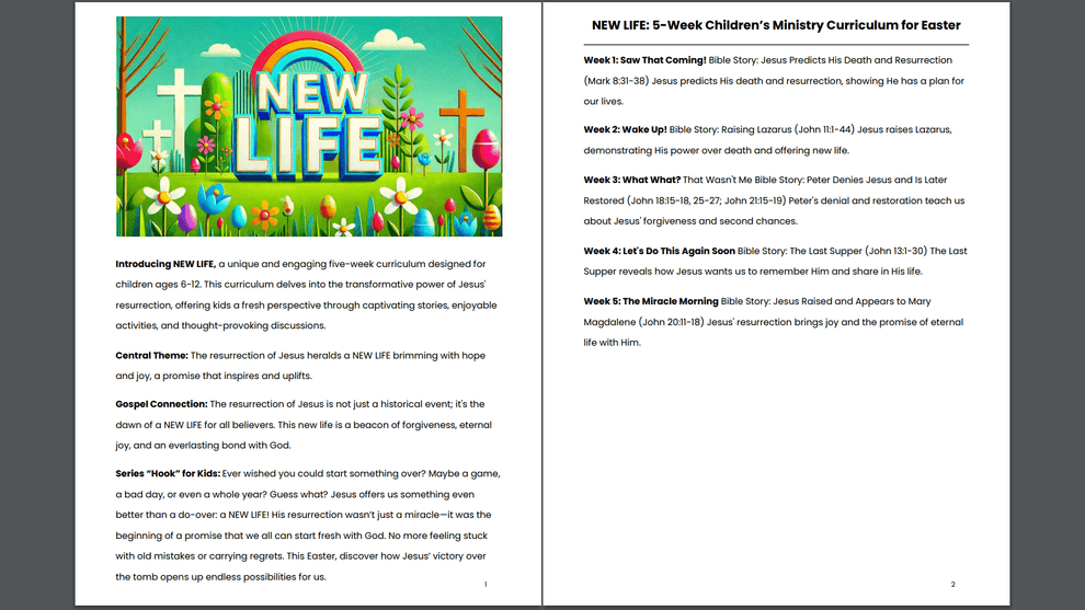 NEW LIFE: 5-Lesson EASTER Sunday School Curriculum for Children's Mini ...
