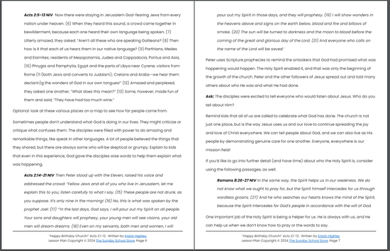 Happy Birthday Church (Acts 2:1-21) Pentecost Sunday School Lesson & A ...