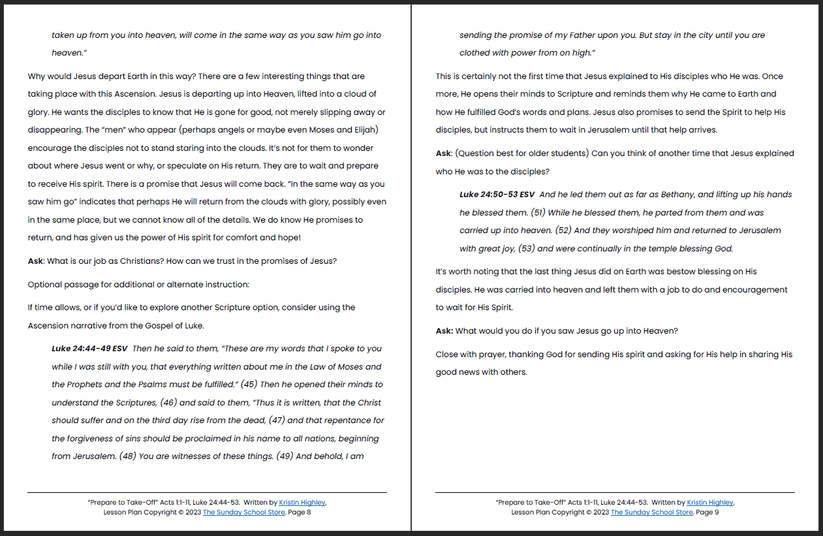 The Ascension of Jesus (Acts 1:1-11 & Luke 24:44-53) Printable Bible L ...