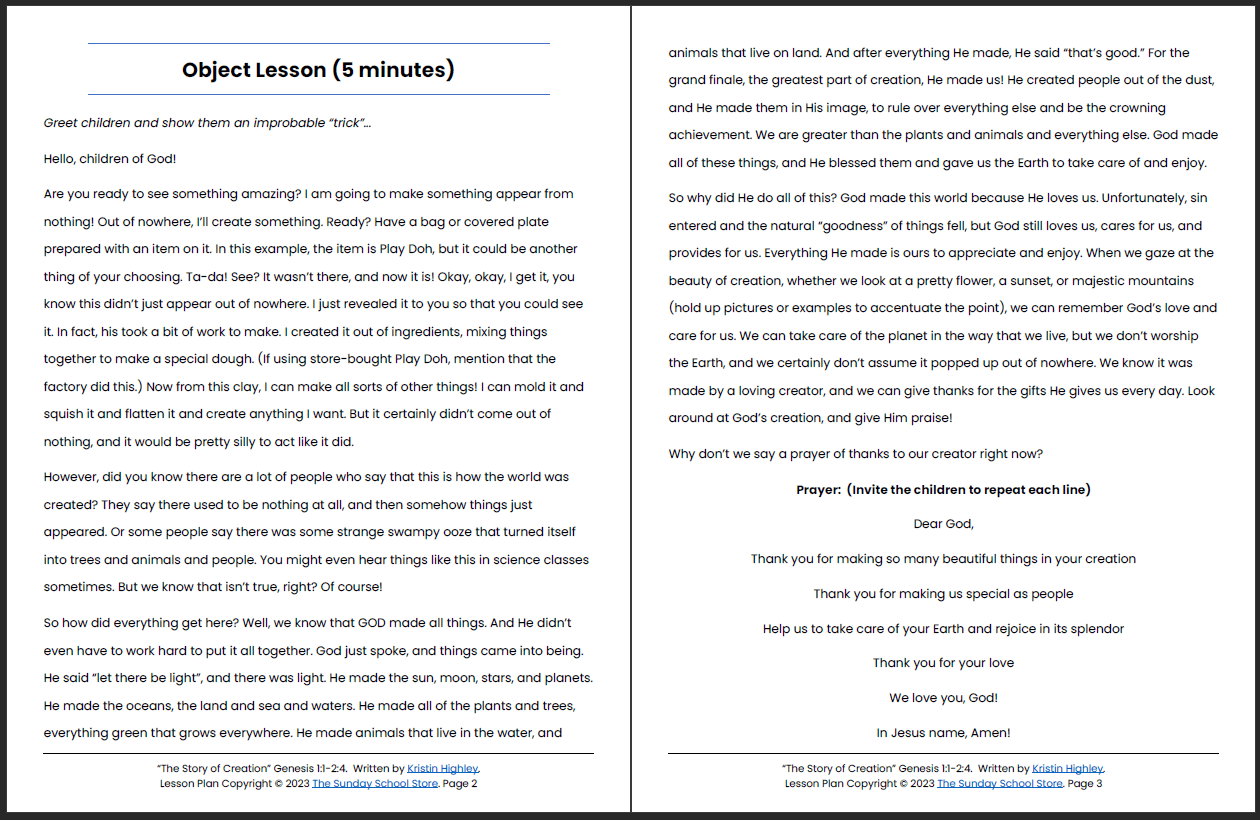 In the Beginning God Created (Genesis 1:1-2:4) Printable Bible Lesson ...