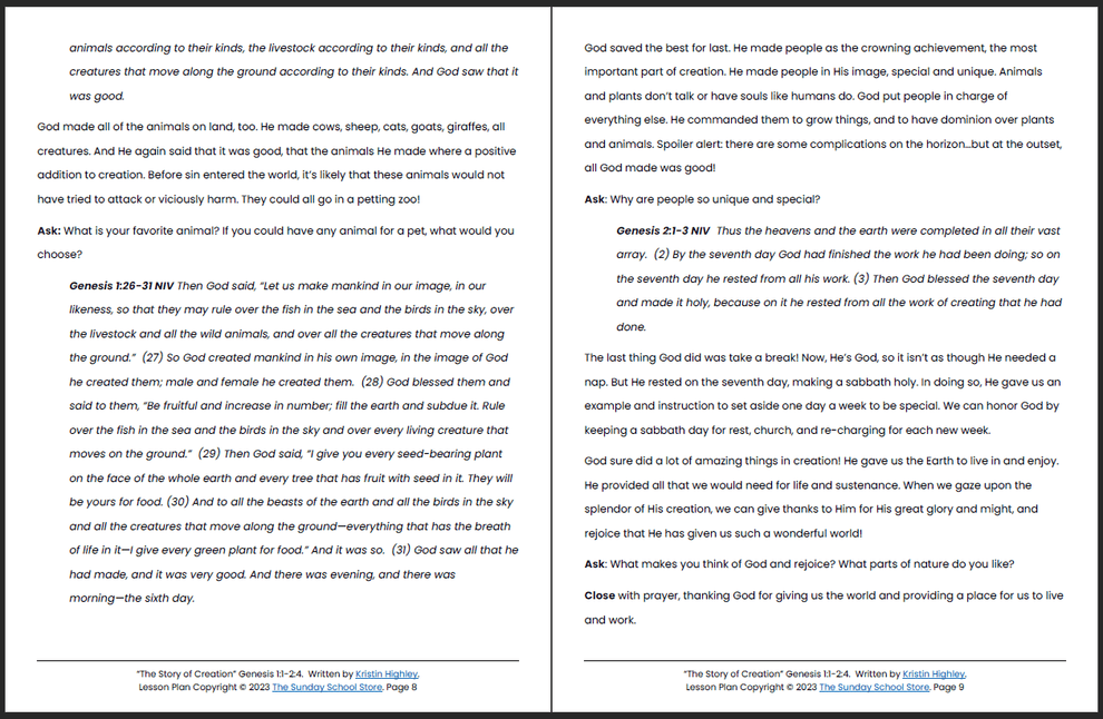 In the Beginning God Created (Genesis 1:1-2:4) Printable Bible Lesson ...