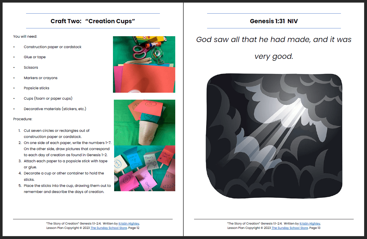 In the Beginning God Created (Genesis 1:1-2:4) Printable Bible Lesson ...