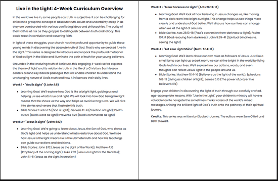 Live the Light: 4-Week Children's Ministry Curriculum – Sunday School Store