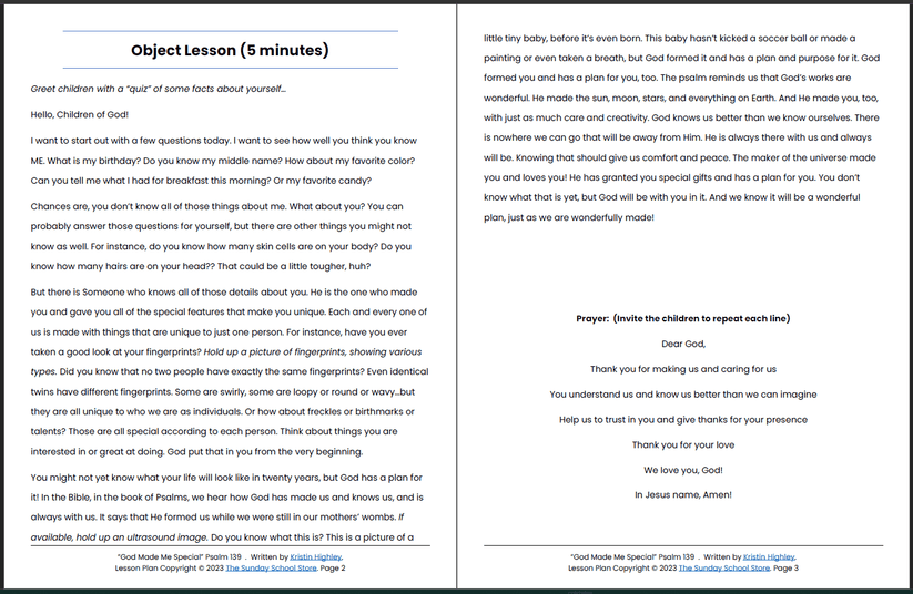 God Made Me Special (Psalm 139) Printable Bible Lesson & Sunday School ...