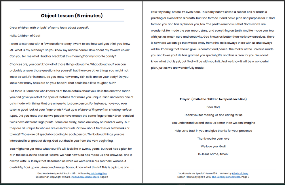God Made Me Special (Psalm 139) Printable Bible Lesson & Sunday School ...