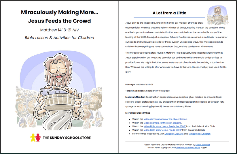 Jesus Feeds the Five Thousand (Matthew 14:13-21) Printable Bible Lesso ...