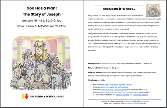 The Story of Joseph (Genesis 45:1-15, 50:19-21) Printable Bible Lesson ...