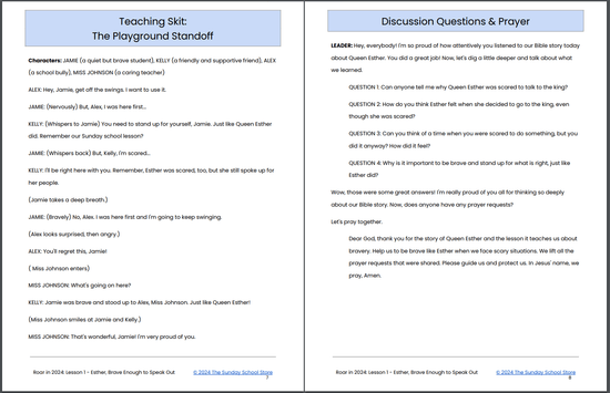 Esther - Brave Enough to Speak Out 🦁 Free Sample Lesson from "Roar int - Sunday School Store