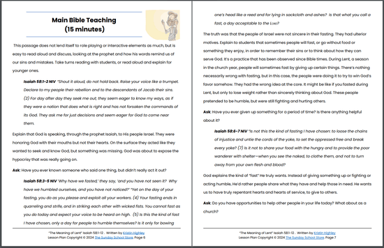 The Meaning of Lent (Isaiah 58:1-12) Printable Bible Lesson & Sunday S ...