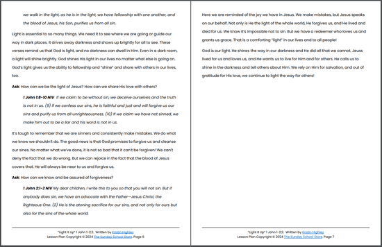 The Light of Christ (John 1:1 - 2:2) Printable Bible Lesson & Sunday S ...