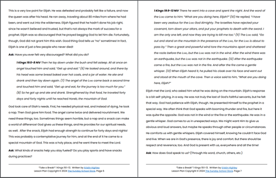Take a Break Elijah - 1 Kings 19:1-13 Sunday School Lesson & Activitie ...