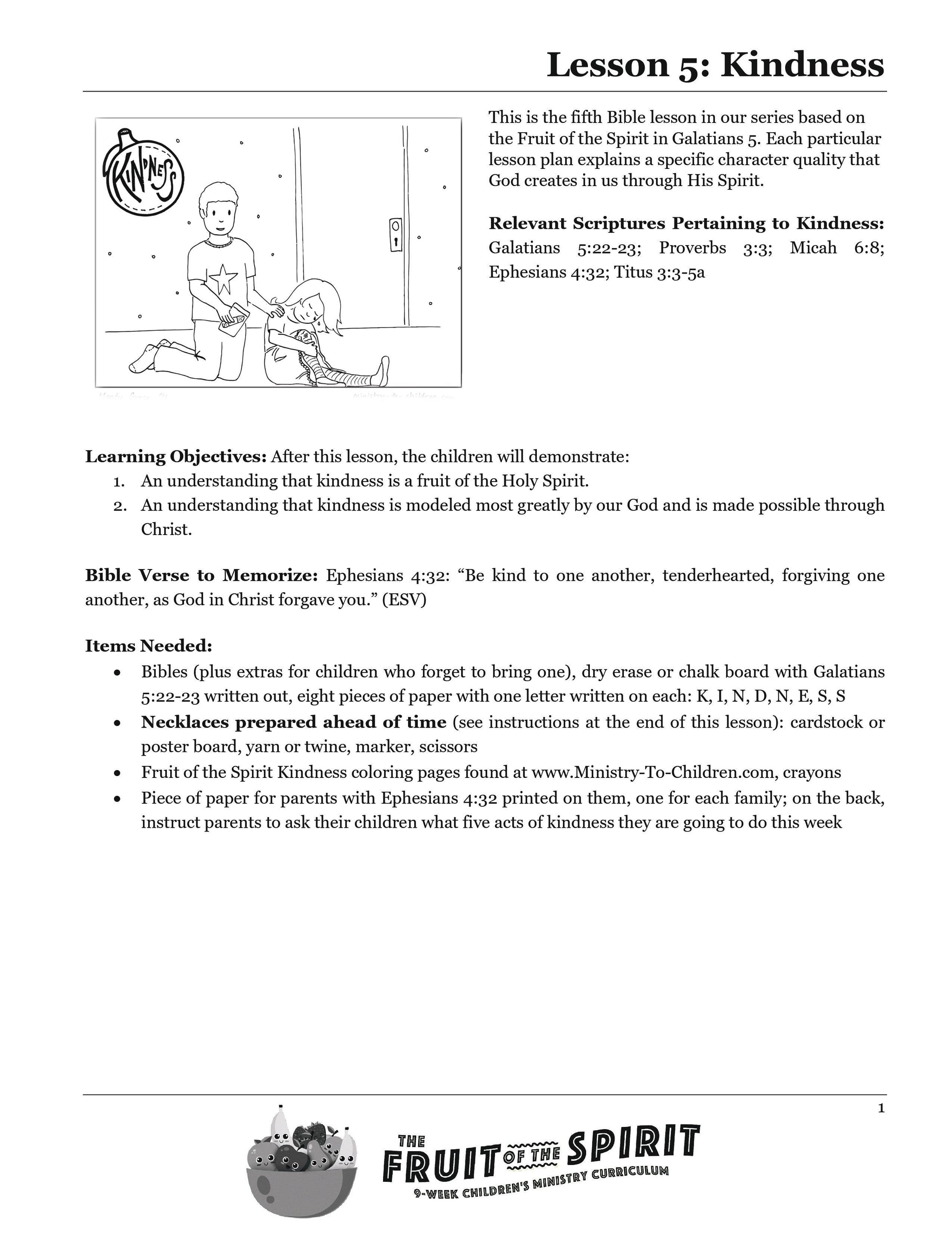"Fruit of the Spirit" Kindness Sample Lesson – Sunday School Store