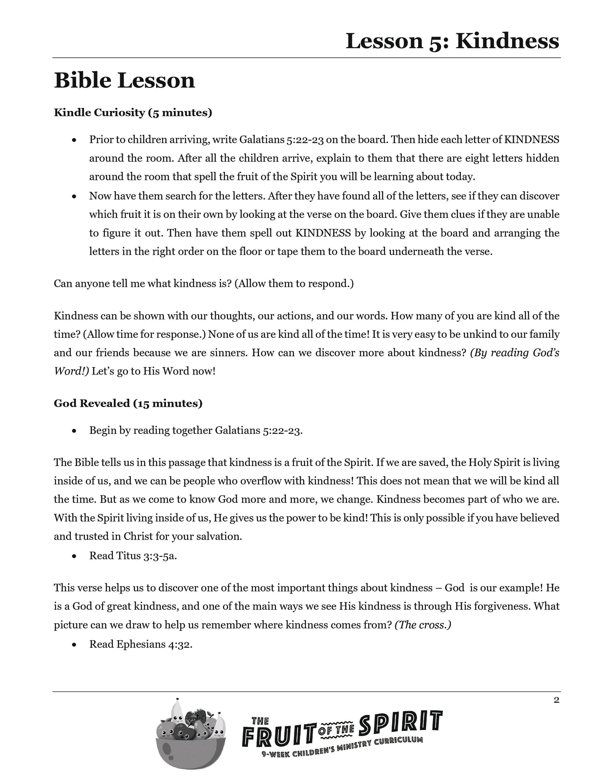 "Fruit of the Spirit" Kindness Sample Lesson – Sunday School Store