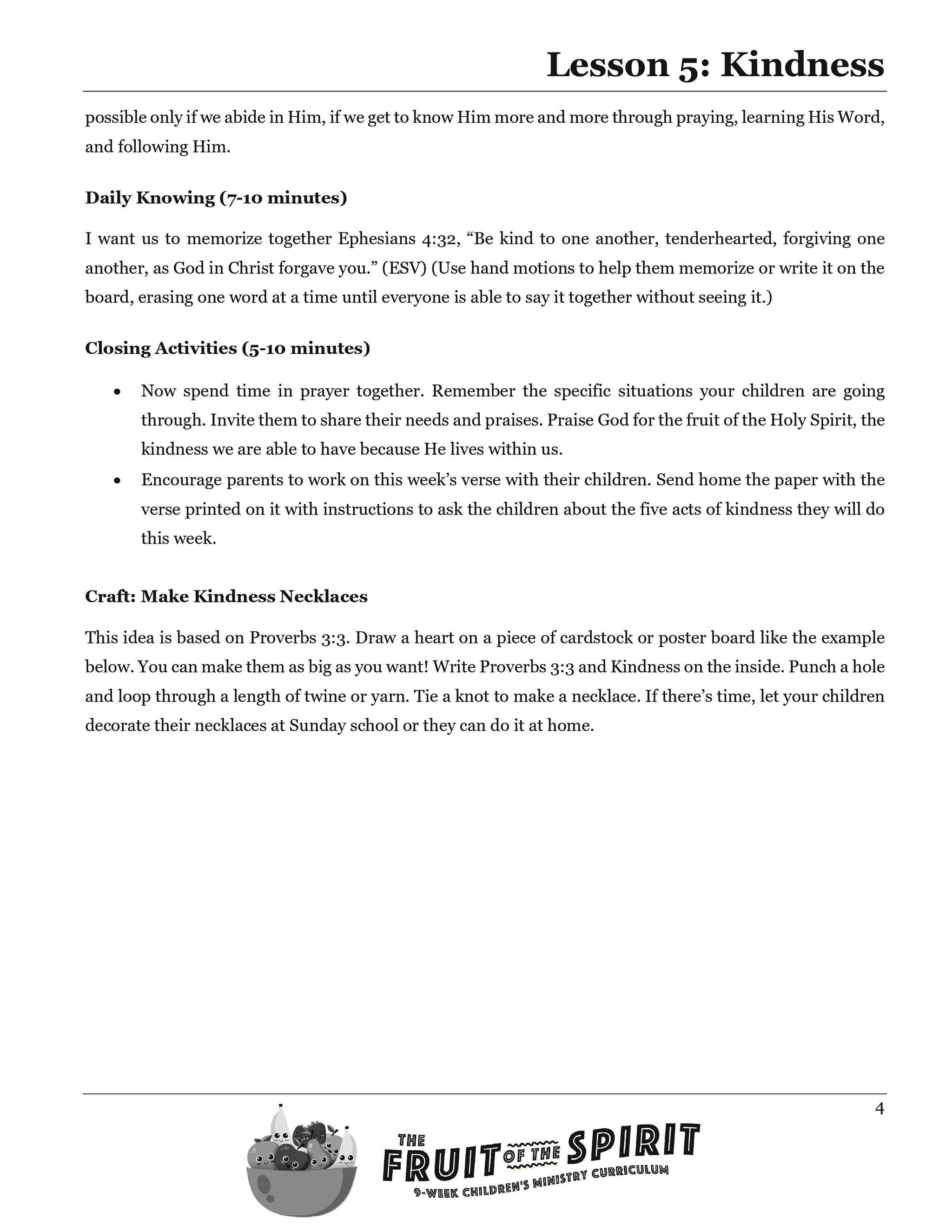 "Fruit of the Spirit" Kindness Sample Lesson – Sunday School Store