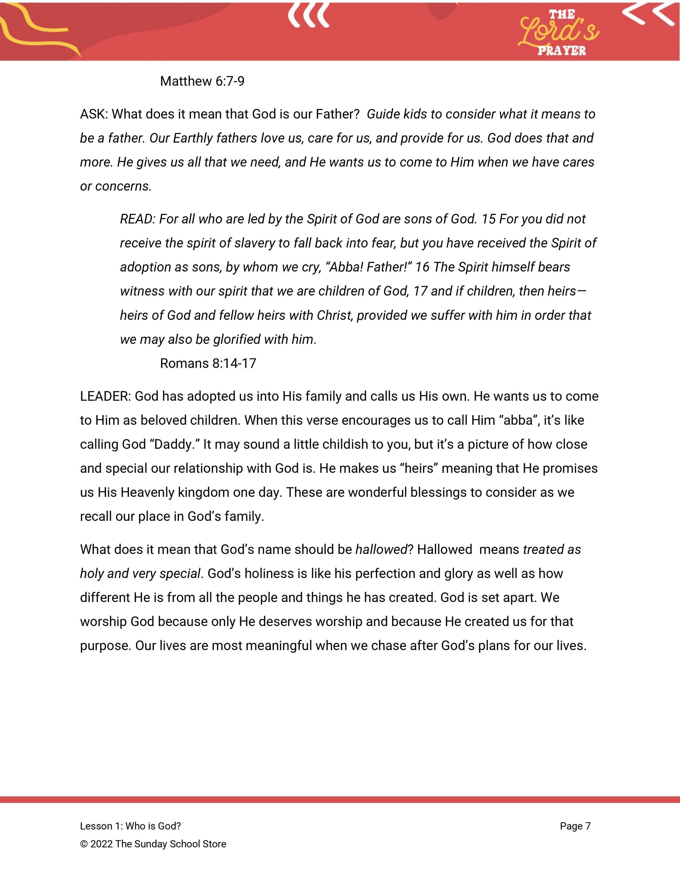 "Our Father" Free Lesson for Kids on the Lord's Prayer - Sunday School ...