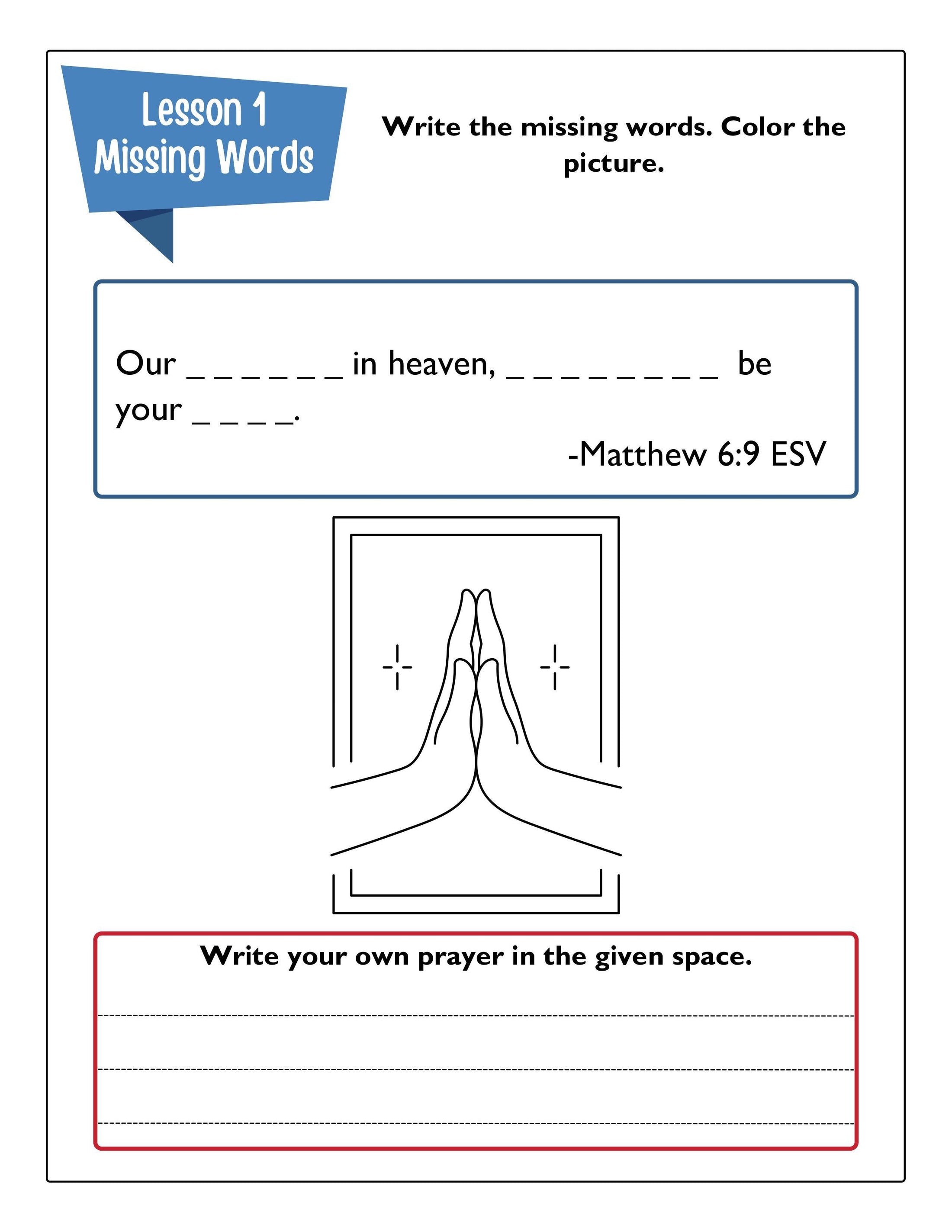 "Our Father" Free Lesson for Kids on the Lord's Prayer - Sunday School ...