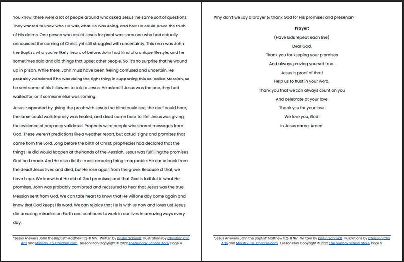 Jesus Answers John the Baptist (Matthew 11:2-11) Printable Bible Lesso ...