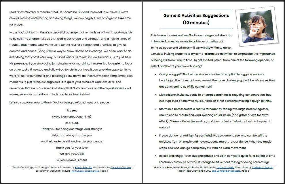 God Is Our Refuge and Strength (Psalm 46:1-11) Printable Bible Lesson ...