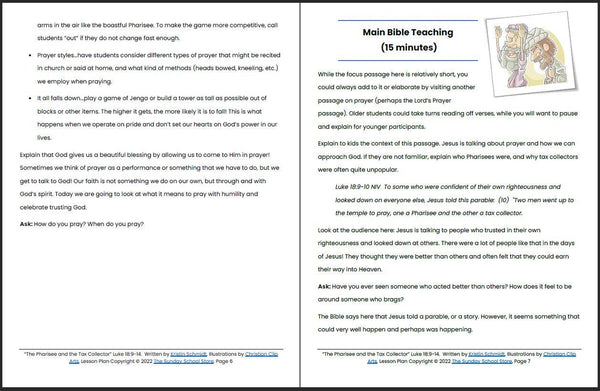 The Pharisee and the Tax Collector (Luke 18:9-14) Printable Bible Less ...