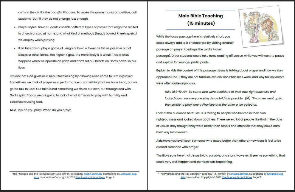 The Pharisee and the Tax Collector (Luke 18:9-14) Printable Bible Less ...