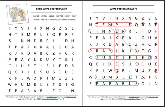 The Pharisee and the Tax Collector (Luke 18:9-14) Printable Bible Less ...