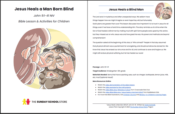 Jesus Heals the Man Born Blind (John 9) Printable Bible Lesson & Sunda ...