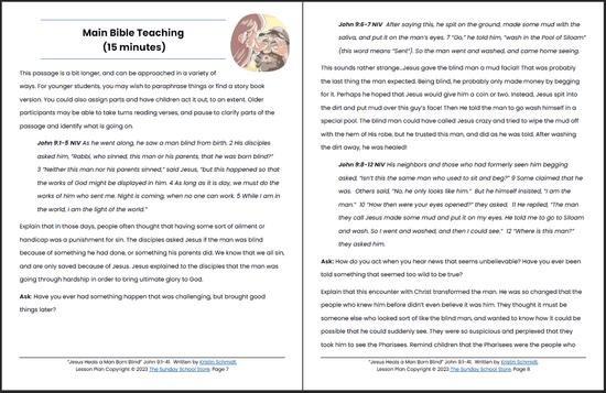 Jesus Heals the Man Born Blind (John 9) Printable Bible Lesson & Sunda ...