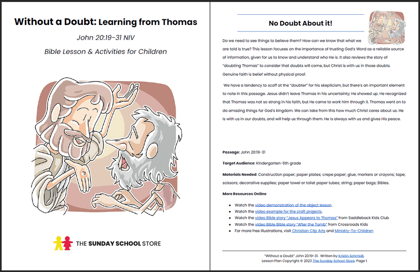 Learning from Doubting Thomas (John 20:19-31) Printable Bible Lesson ...