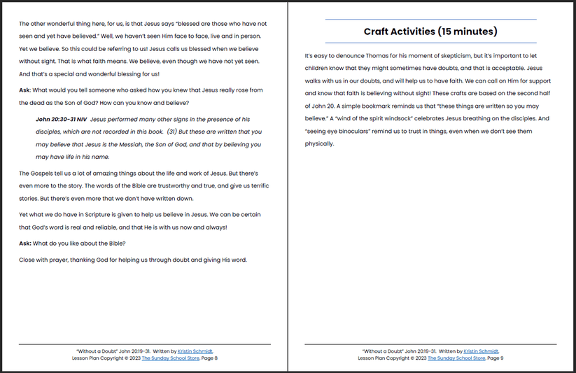 Learning from Doubting Thomas (John 20:19-31) Printable Bible Lesson ...