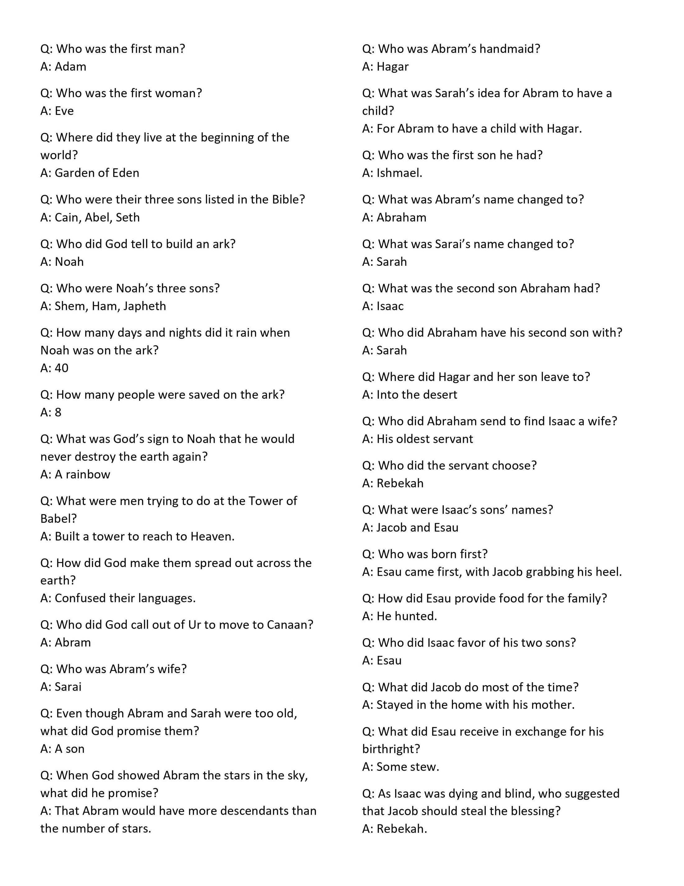 301 Bible Trivia Questions & Answers (free download) – Sunday School Store