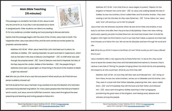 Becoming Disciples of Jesus (Matthew 4:12-23) Printable Bible Lesson ...