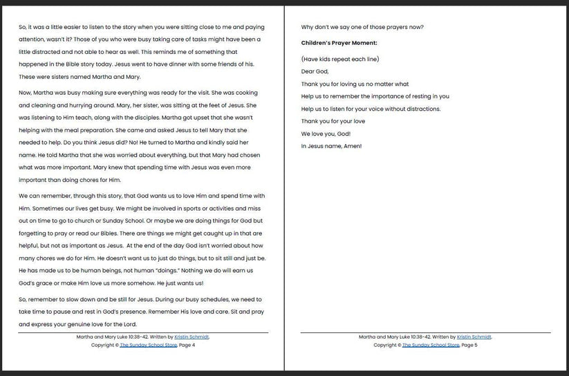 Martha and Mary (Luke 10:38-42) Printable Bible Lesson & Sunday School ...
