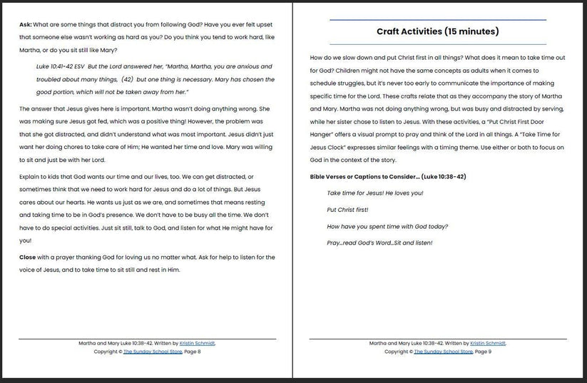 Martha and Mary (Luke 10:38-42) Printable Bible Lesson & Sunday School ...