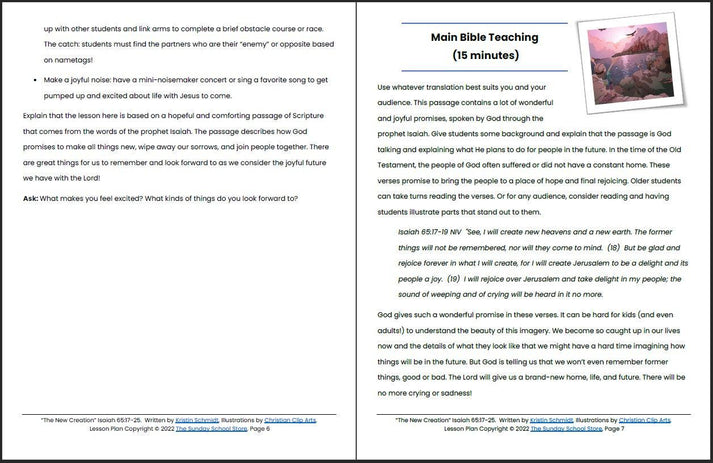 The New Creation (Isaiah 65:17-25) Printable Bible Lesson & Sunday Sch ...