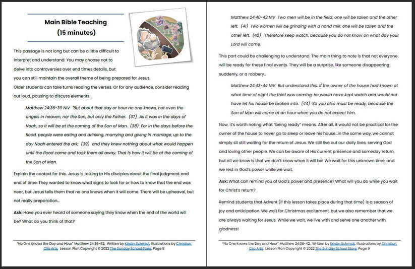 No One Knows the Day and Hour (Matthew 24:36-42) Printable Advent Bibl ...