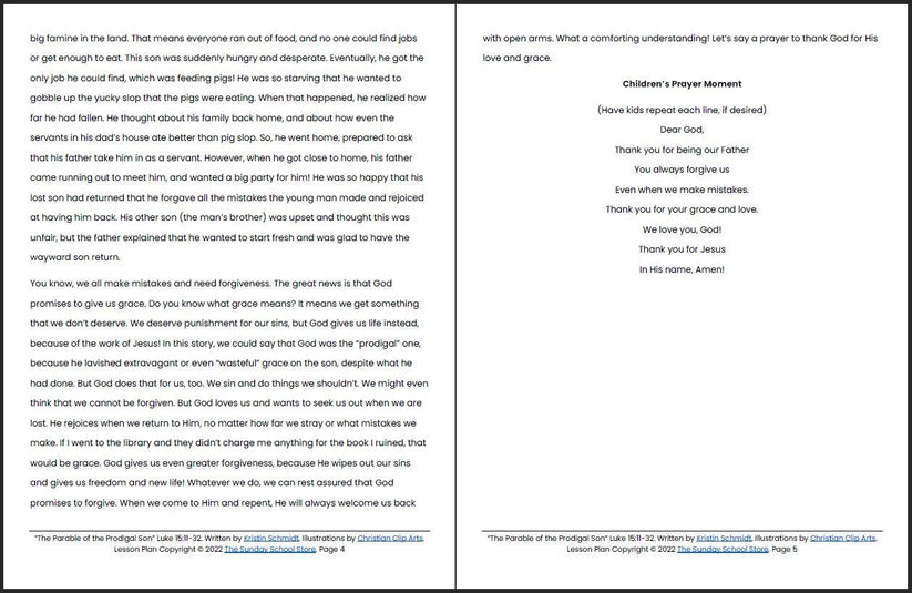 The Parable of the Prodigal Son (Luke 15:11-32) Printable Bible Lesson ...