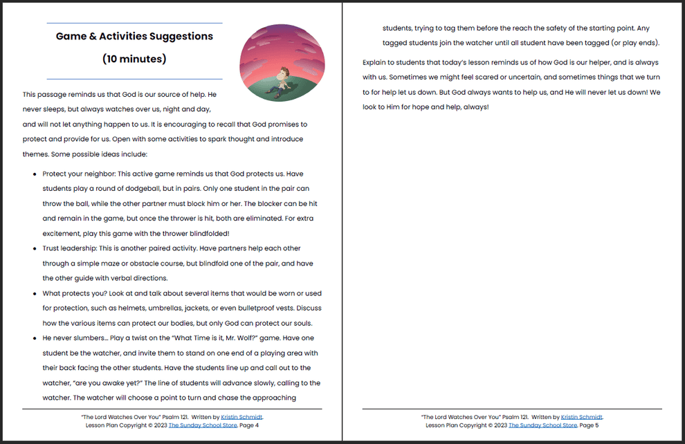 The Lord Watches Over You (Psalm 121) Printable Bible Lesson & Sunday ...