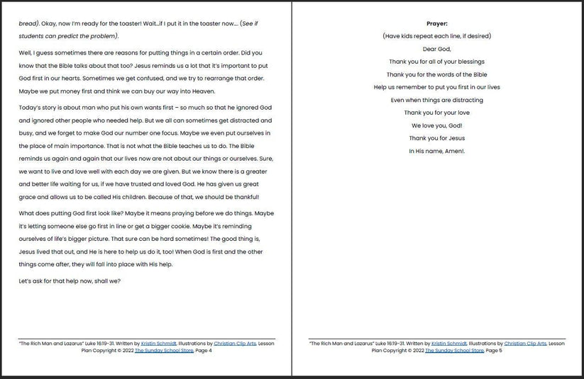 The Rich Man and Lazarus (Luke 16:19-31) Printable Bible Lesson & Sund ...