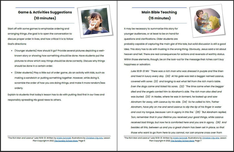 The Rich Man and Lazarus (Luke 16:19-31) Printable Bible Lesson & Sund ...