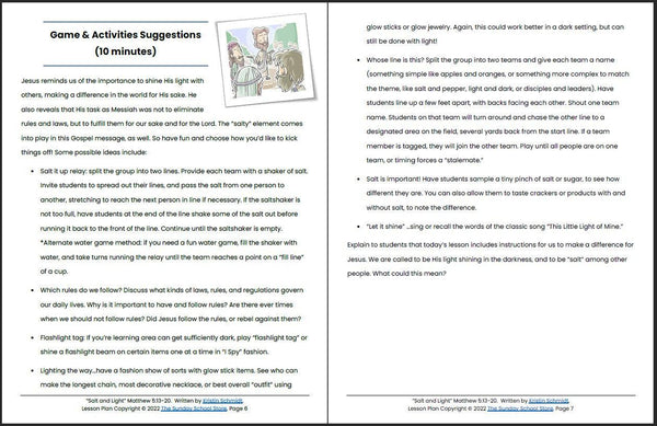 Salt and Light (Matthew 5:13-20) Printable Bible Lesson & Sunday Schoo ...
