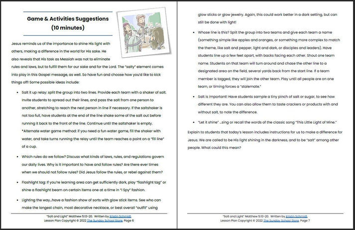 Salt and Light (Matthew 5:13-20) Printable Bible Lesson & Sunday Schoo ...