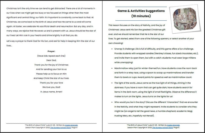 The Birth of Jesus Christ (Luke 2:1-20) Printable Christmas Bible Less ...